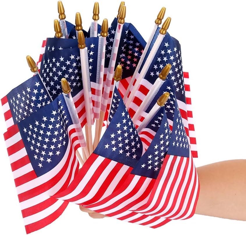 100 Pack 8x12 Inch American Flags on Stick USA Wood Stick Flags with ...