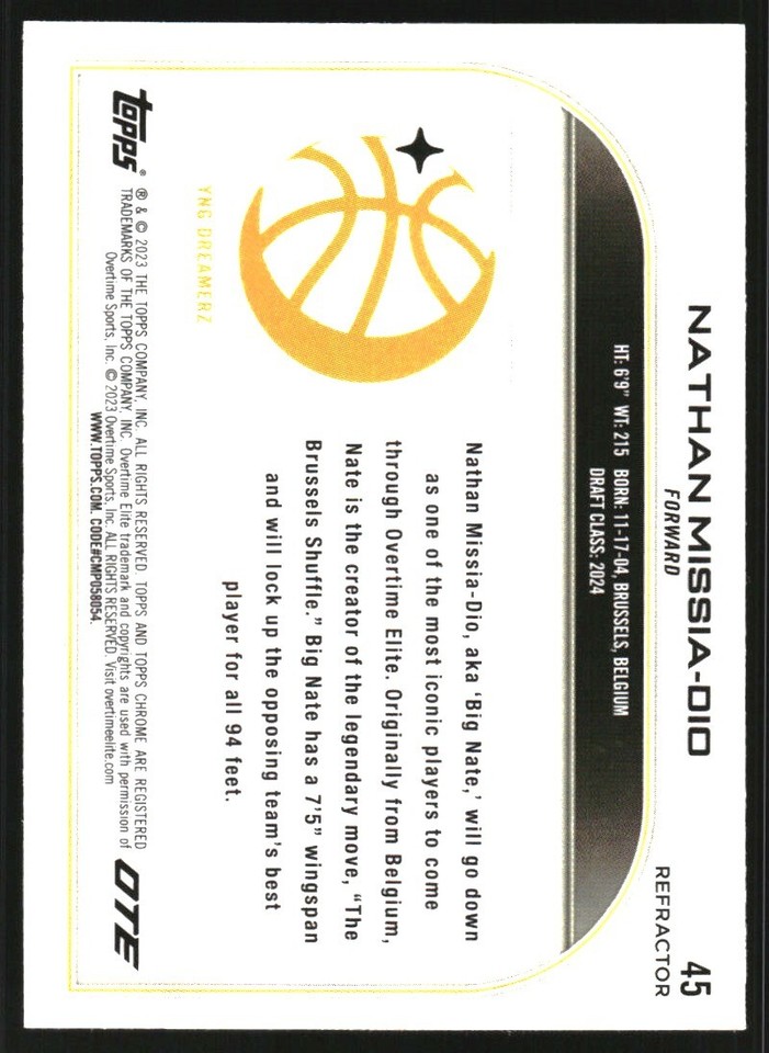 2022-23 Topps Chrome Overtime Elite Refractors #45 Nathan Missia-Dio | eBay