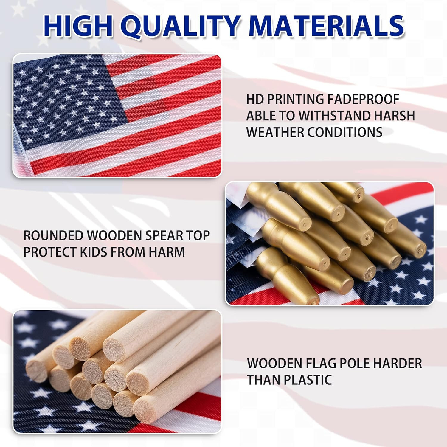 TBC 50 Pcs 4x6 in American Wooden Stick Flags Handheld USA Flag Veteran ...