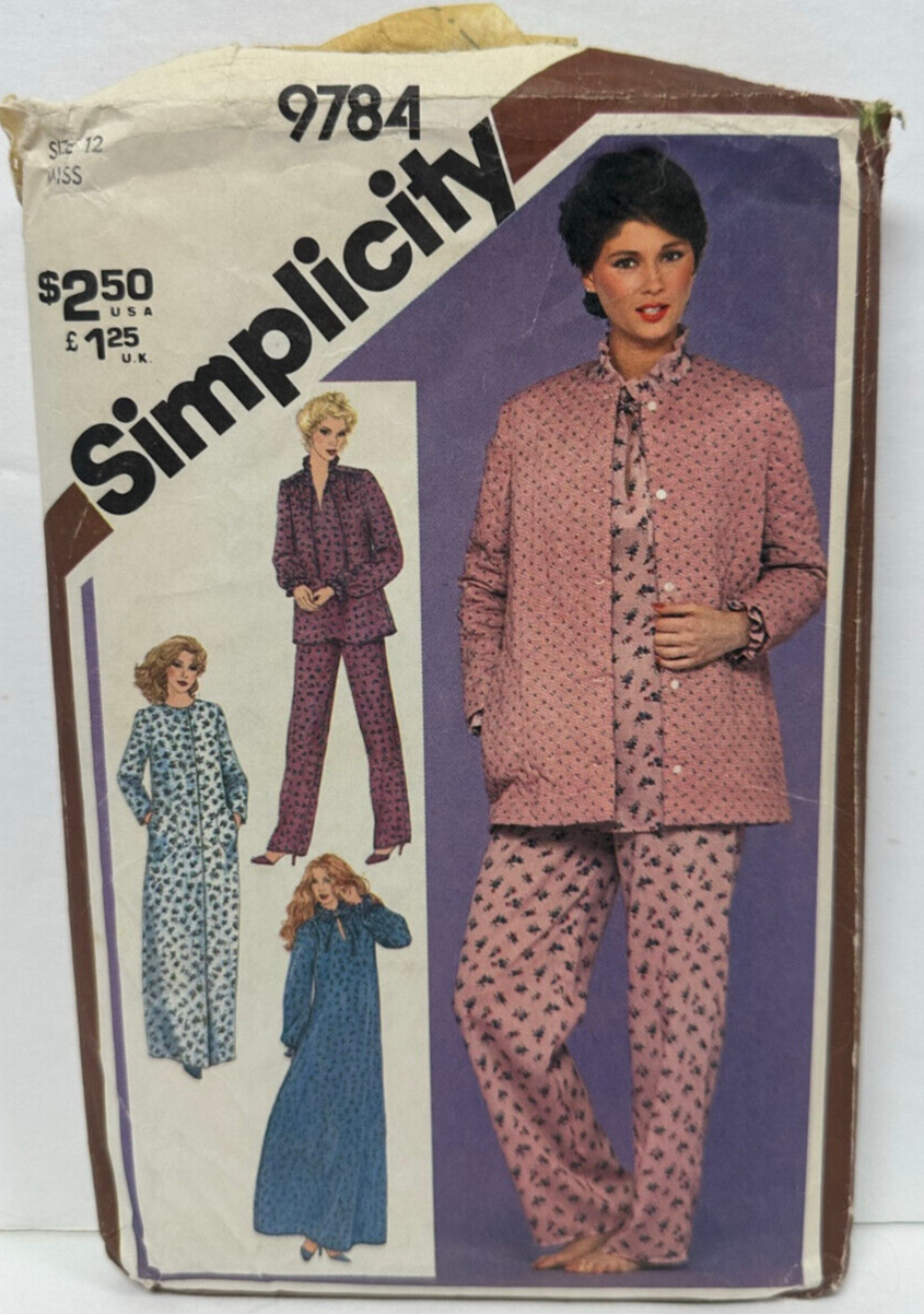 VTG Simplicity 1980 Sewing Pattern 9784 Robe Jacket Nightgown PJs ...