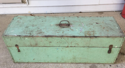 antique wood Teal tool chest 36x12x13 Original Hardware | eBay