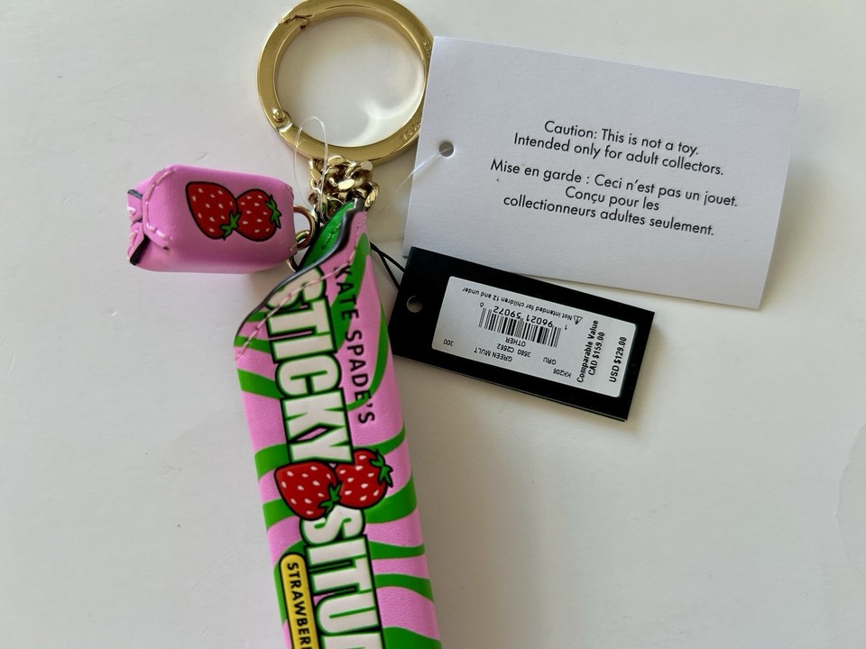 NWT Kate Spade Sticky Situation Strawberry Bubble Gum Key Fob Keychain ...