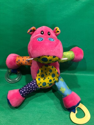 Nuby Plush Toy Hot Pink Hippo Rattle Teether Fun Time Pal Loop To Hang ...