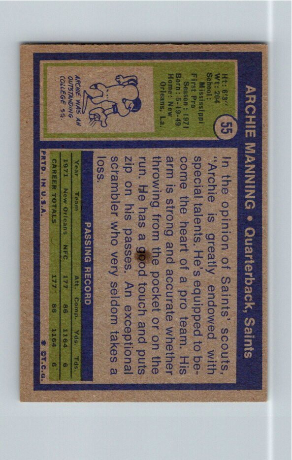 1972 Topps Archie Manning #55 Rookie | eBay