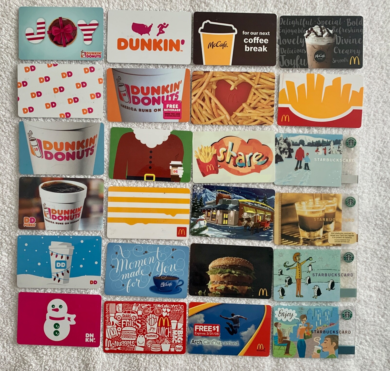 (24) Dunkin Donuts - Starbucks - McDonalds - Collectible Gift Cards ...
