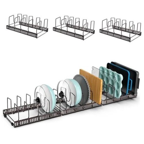 15 Adjustable Dividers Pot Rack Pan Lid Organizer, 3 in 1 Skillet ...