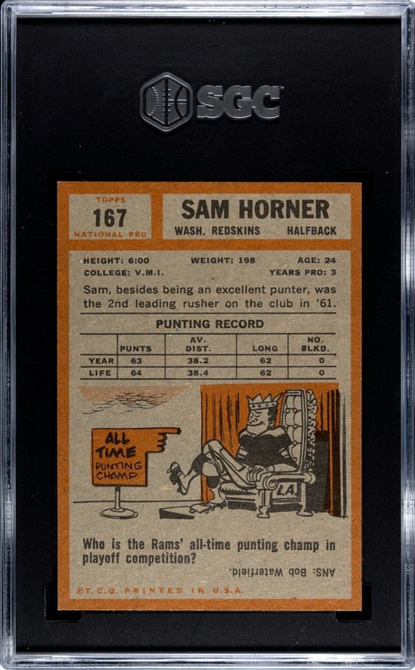 1962 Topps #167 Sam Horner Sgc 6 | eBay