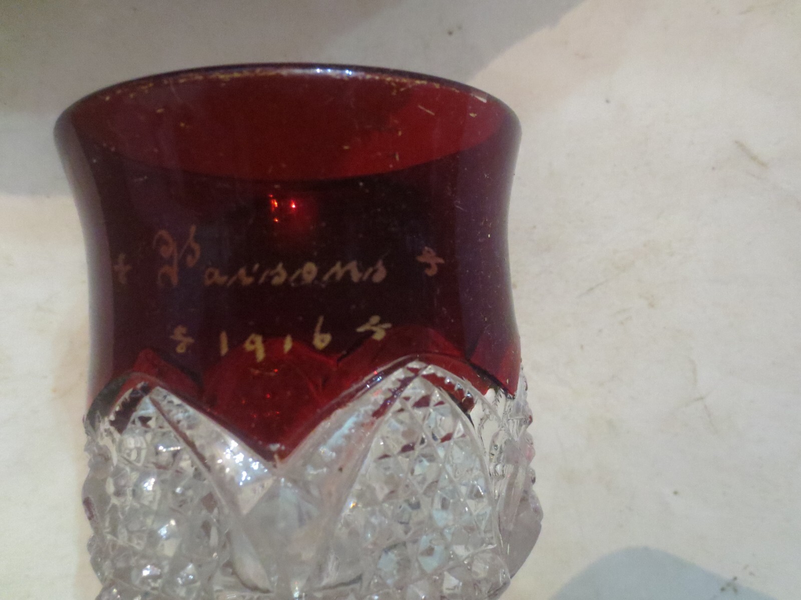 Vintage 1916 Ruby Crystal Glass marked 1916 Parisimo 3" Tall | eBay