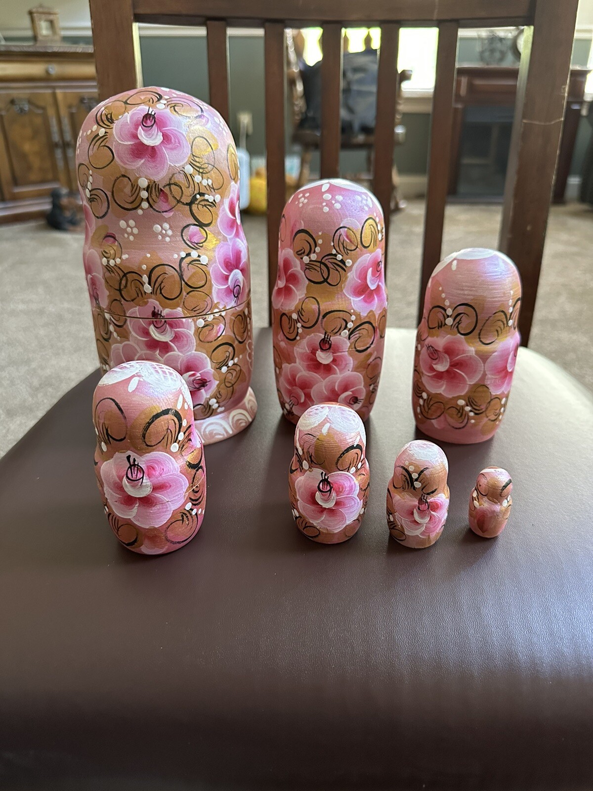 PINK Russian Nesting Dolls 7 pieces Winter Scenery Hand Painted ...