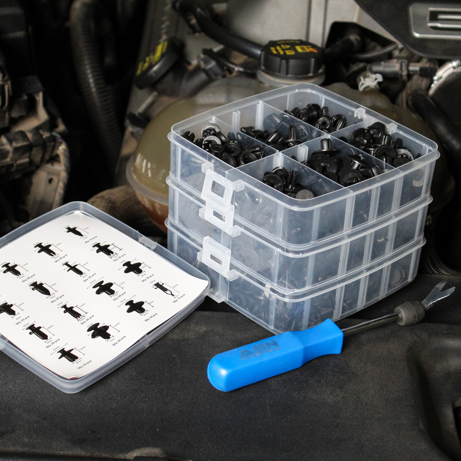 ABN Car Bumper Clips 620pc Set - 16 Sizes Plastic Rivets Fastener Push ...