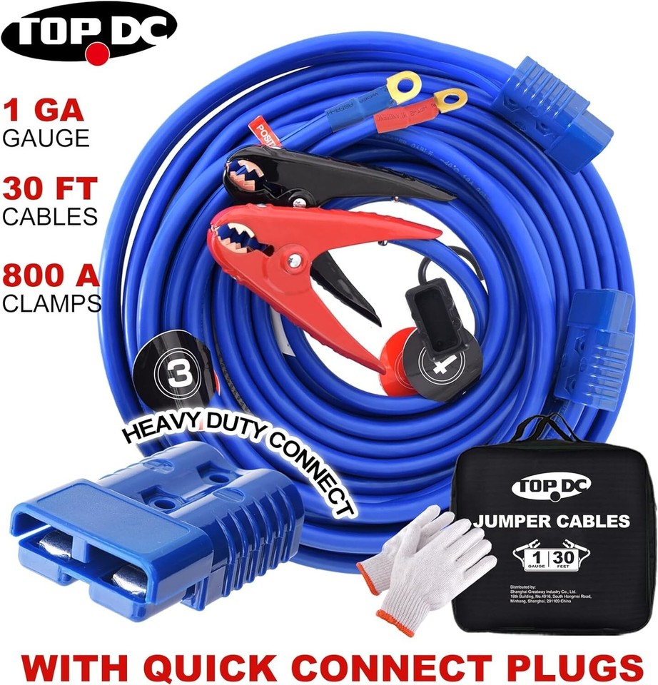 1 Gauge 30 Feet Jumper Cables, Quick Connect Plug for Car, with Carry ...