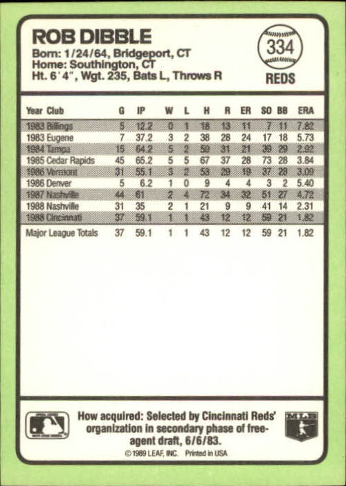 1989 Donruss Baseball's Best Baseball Card #334 Rob Dibble | eBay