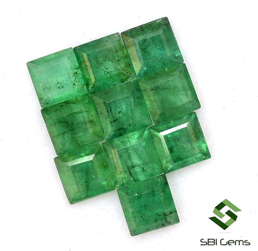 3.23 Cts Natural Emerald Square Cut 4 mm Lot 10 Pcs Calibrated Loose ...