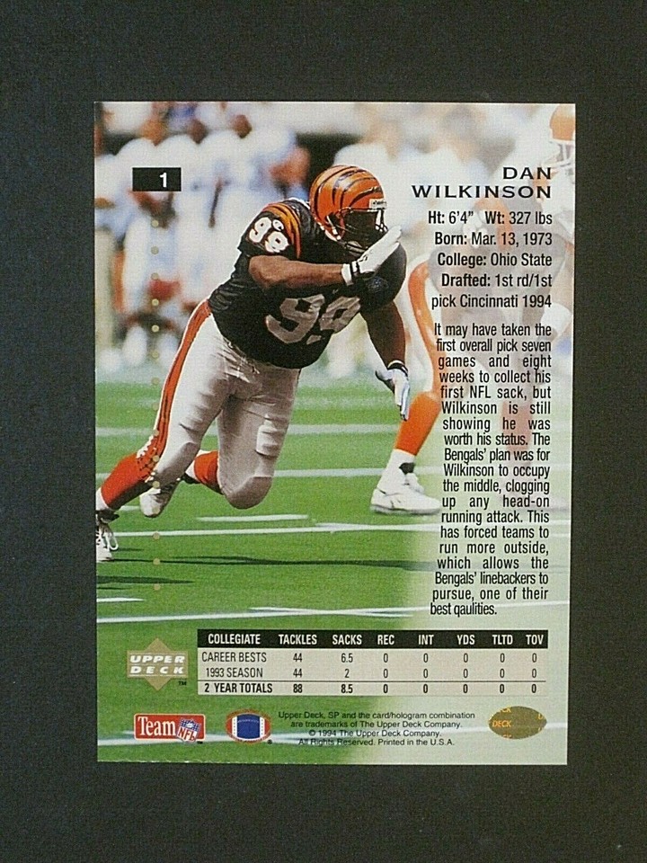 1994 SP FOOTBALL DAN WILKINSON CINCINNATI BENGALS ROOKIE CARD #1 ...