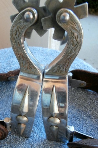 Stainless Steel Engraved Silver Shank Horse Spurs Exotic Leather Straps ...