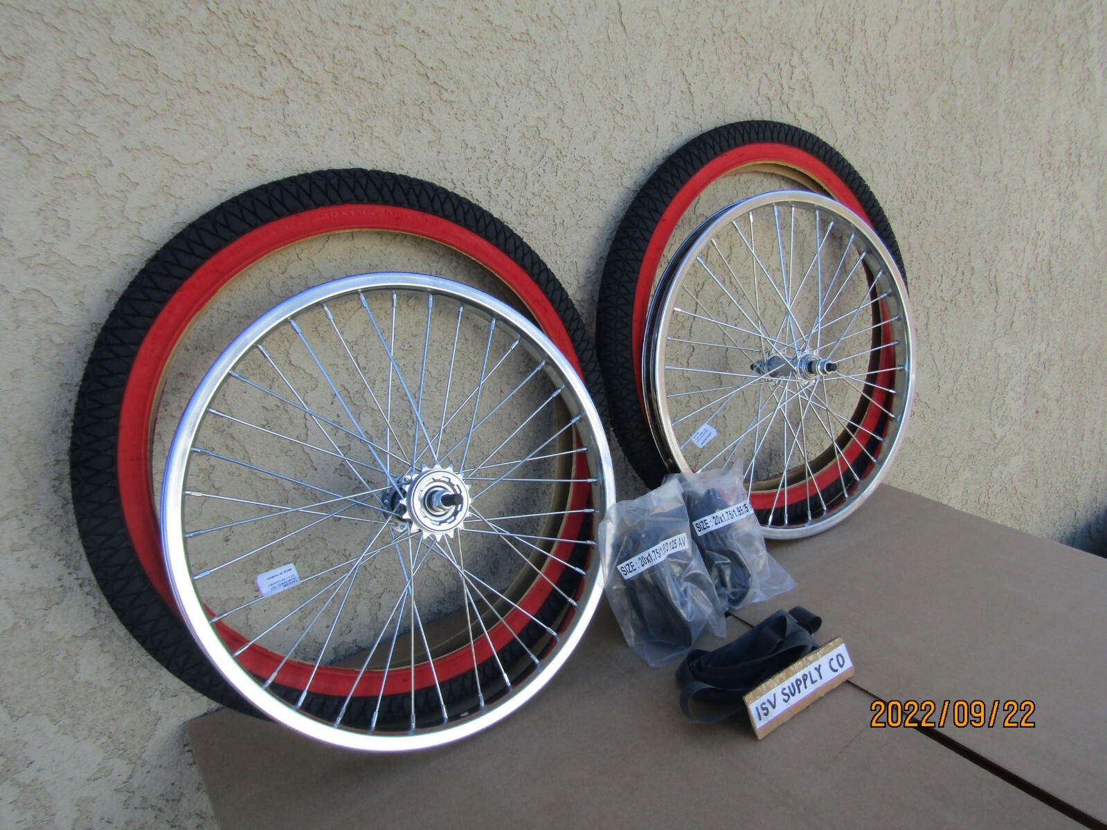 NEW 20'' HEAVY DUTY SPOKES CHROME BICYCLE RIM SET W/ TIRES, TUBES ...