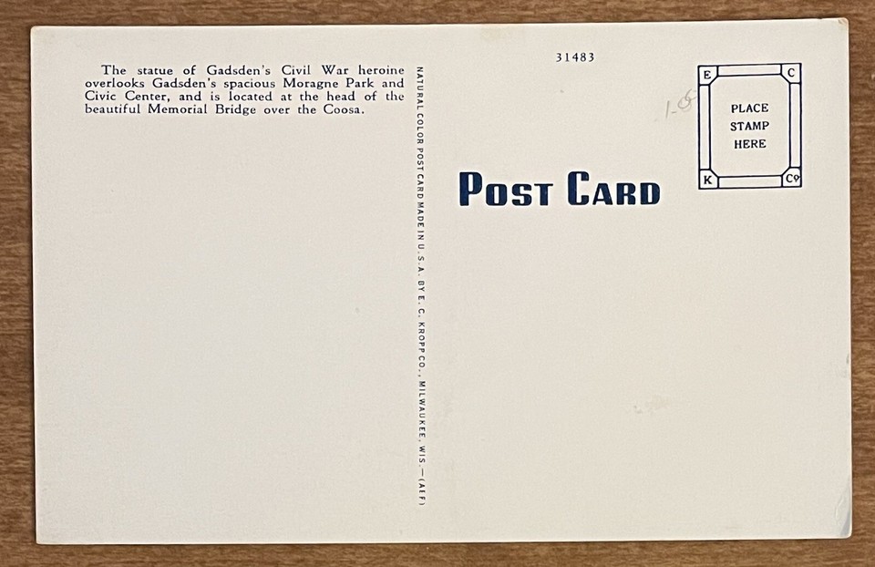 Emma Sansom Monument, Gadsden Alabama AL, Vintage Postcard | eBay