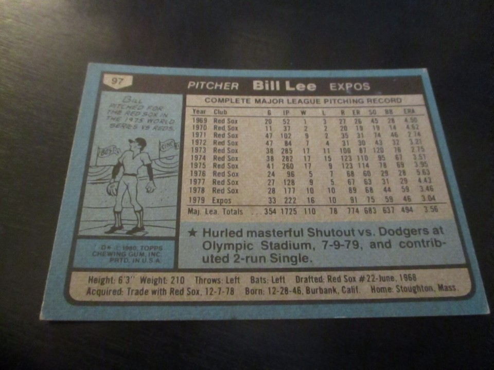 BILL LEE (montreal expos - pitcher) 1980 topps CARD #97 nr/MINT ...