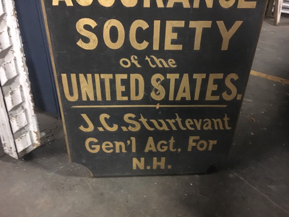 MUSEUM quality c1880 life ASSURANCE sign NH agent 60" x 33"'x 2" black ...