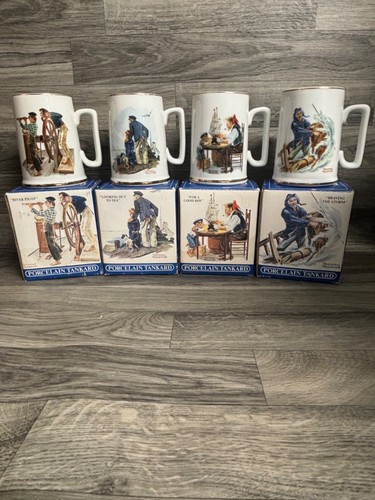Set of 4 Long John Silver Norman Rockwell Seafarer Porcelain Mugs ...