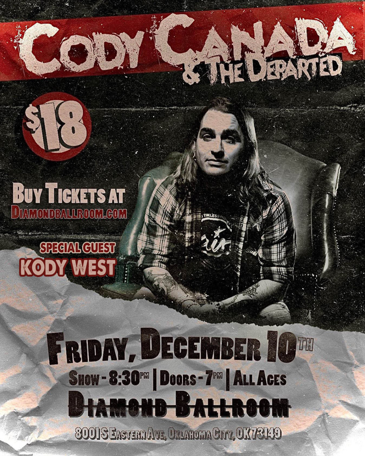 CODY CANADA & THE DEPARTED "2022 TOUR" OKLAHOMA CITY CONCERT POSTER ...