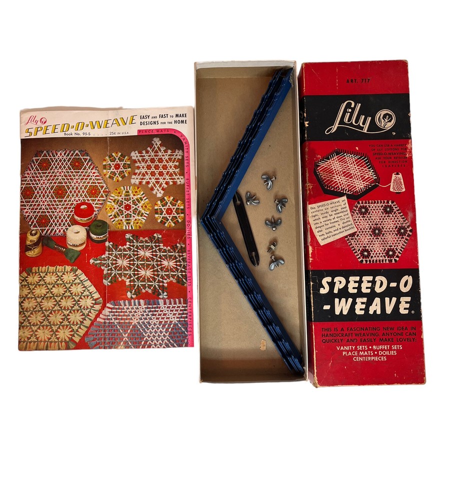 Vintage Lily Speed-O-Weave Loom Kit Frame Booklet Shuttle Nuts & Bolts ...