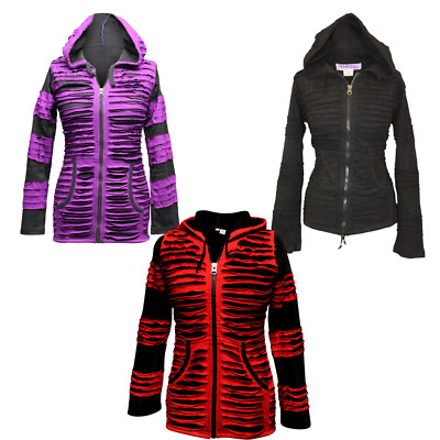 Women's Gothic Style Hippie Razor Cut Winter Zip Up Hoodie Jacket | eBay
