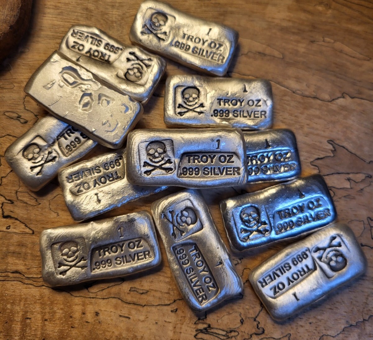 Prospector's Gold & Gems 1 oz Skull n Bones Silver Bar .999 Fine Silver ...