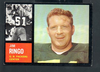 1962 Topps Football Card #68 Jim Ringo-Green Bay Packers Ex Mint Grade ...