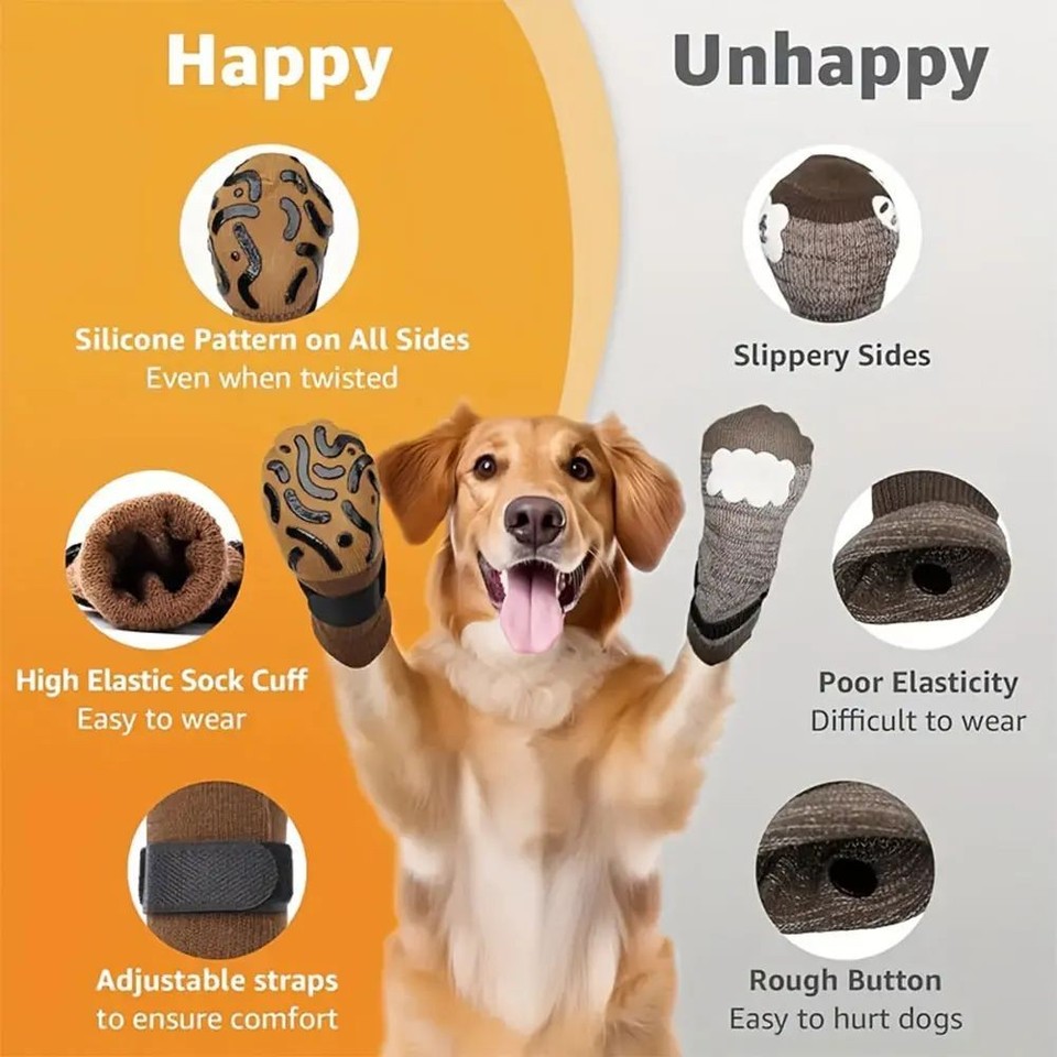 4-Pack Non-Slip Dog Socks with Strong Grip – Paw Protection for Wooden ...