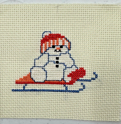 Cross Stitch Whimsical Snowman Riding On His Sled Winter Holiday ...