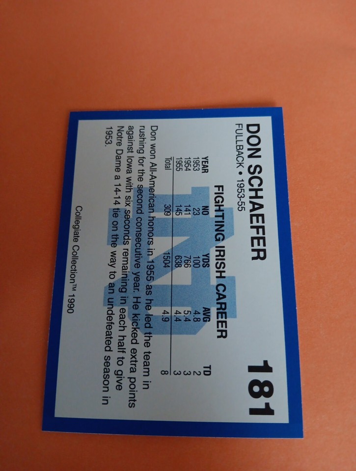 1990 Collegiate Collection Notre Dame #181 Don Schaefer Fighting Irish Card | eBay