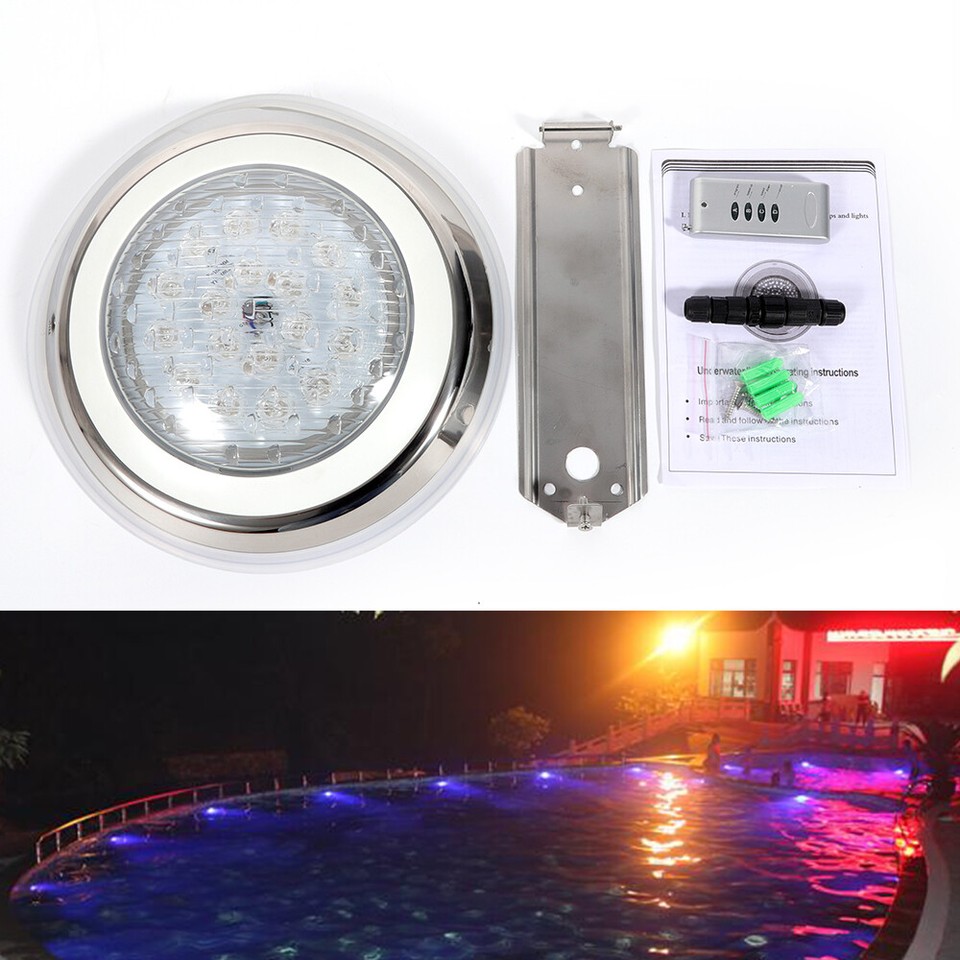 12V 54W RGB Underwater Light LED Swimming Pool Light Spa Lamp Stainless ...