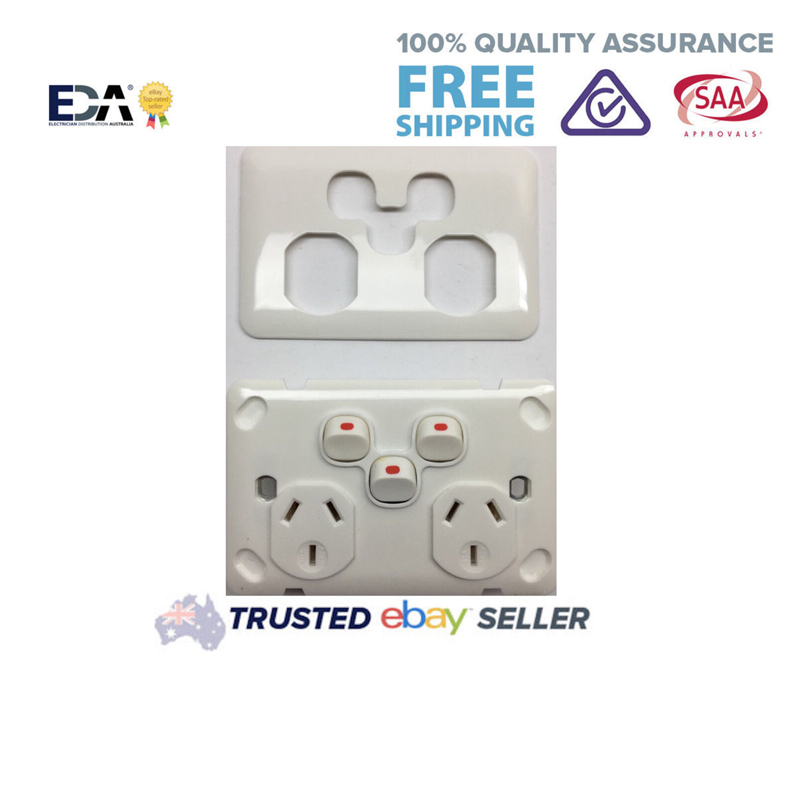 35 Amp Slimline Wafer Double Power Point Extra Switch Outlet Socket ...