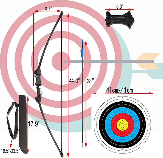 Recurve Bow 45 Inches and 9 Arrows Set Outdoor Archery 2 Target Face ...