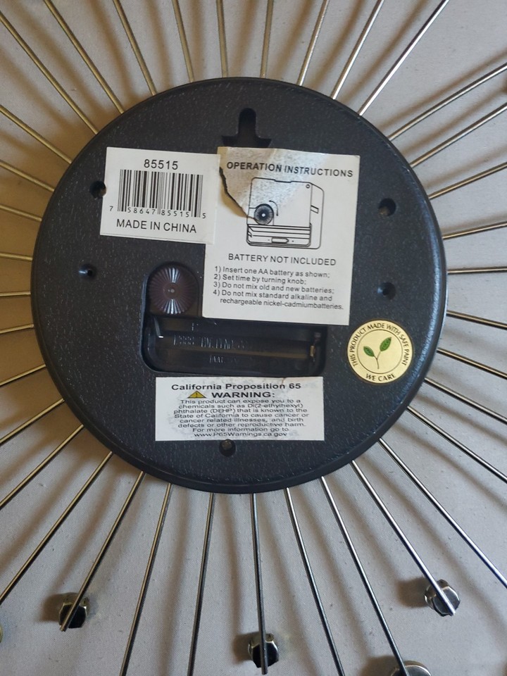 Litton Lane Wall Clock Gold Metal Starburst Analog Crystal Accents ...