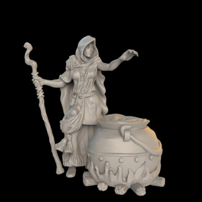 Witch with Cauldron Human Wizard Miniature Dungeons & Dragons Magic ...