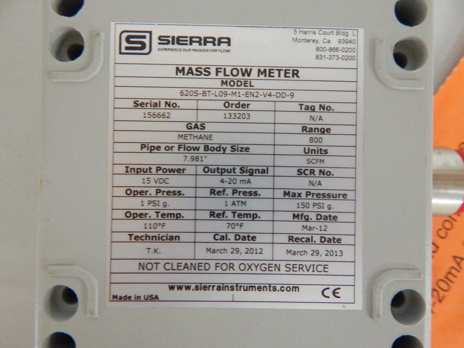 SIERRA INSTRUMENTS, BOILER TRAK, 620S-BT-L09-M1-EN2-V4-DD-9, Gas Flow ...