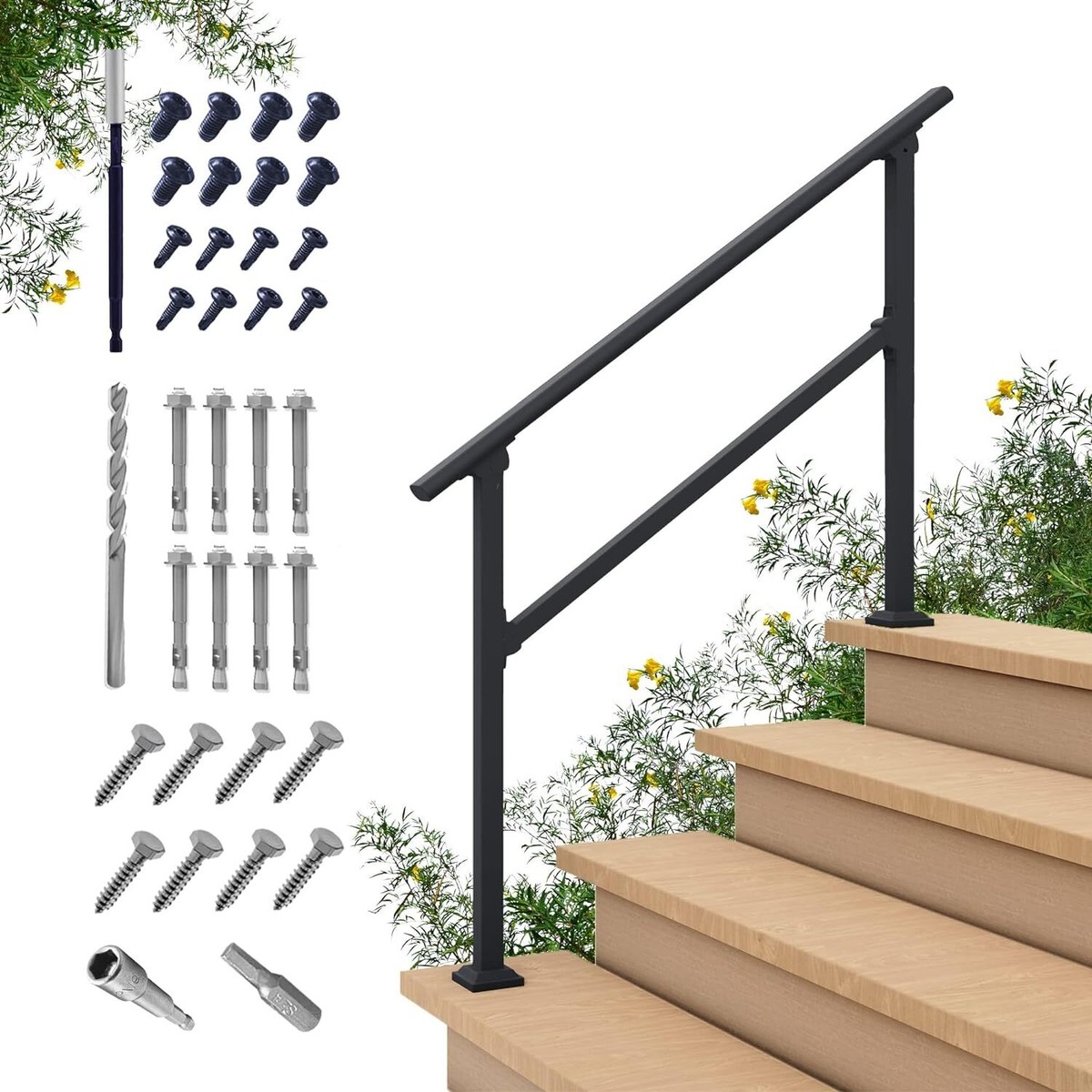 Indoor Wood Railing Kit VEVOR Stair Railing Kit Aluminum Handrail