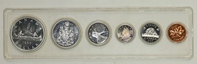 1965 CANADA - MINT BU PROOF-LIKE SET (6) w/ 4 SILVER - CAPITOL HOLDER ...