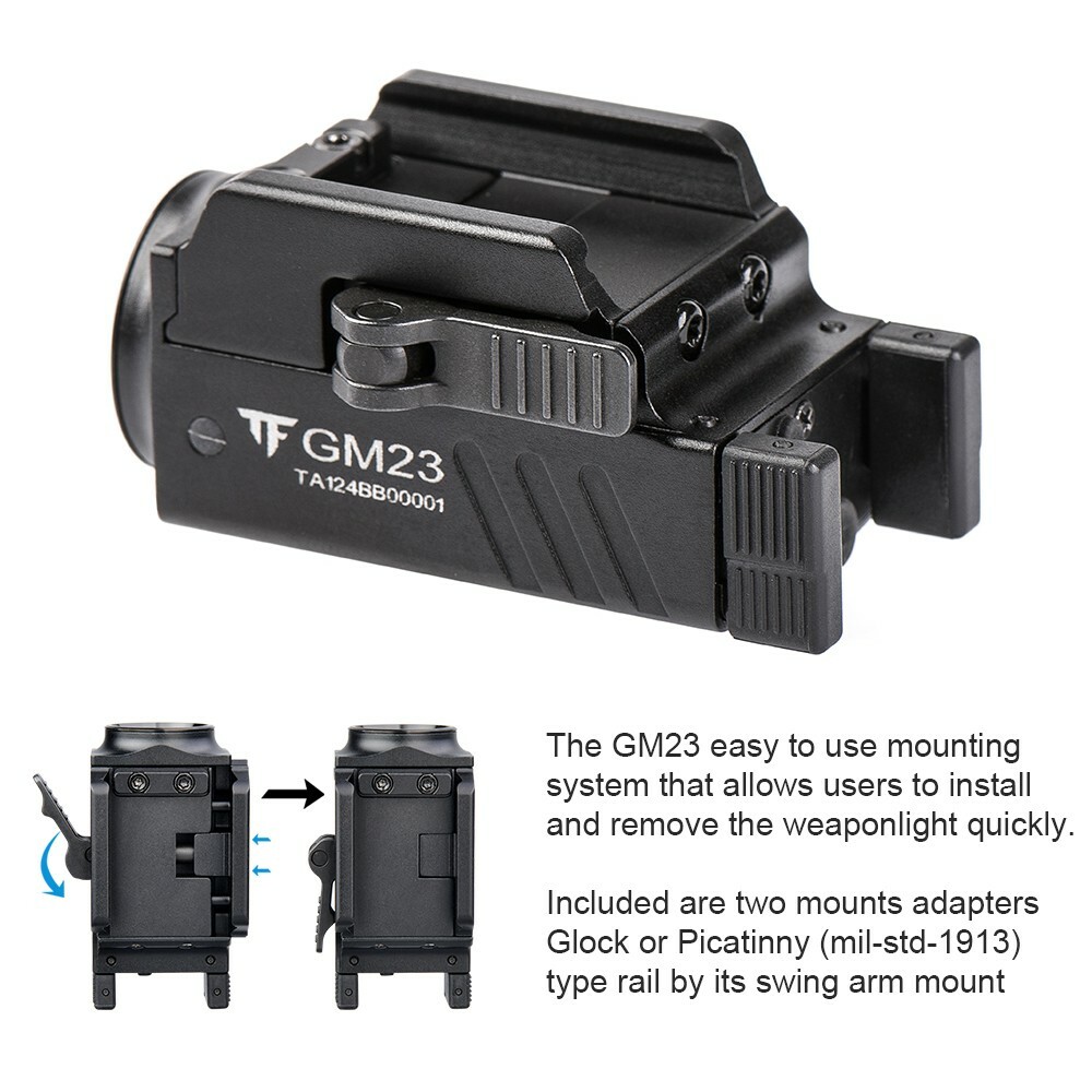 TrustFire GM23 USB Rechargeable LED Flashlight 800LM GLock Light Rail ...