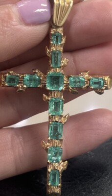 17k Gold Genuine Columbian Emerald Cross Pendant | eBay