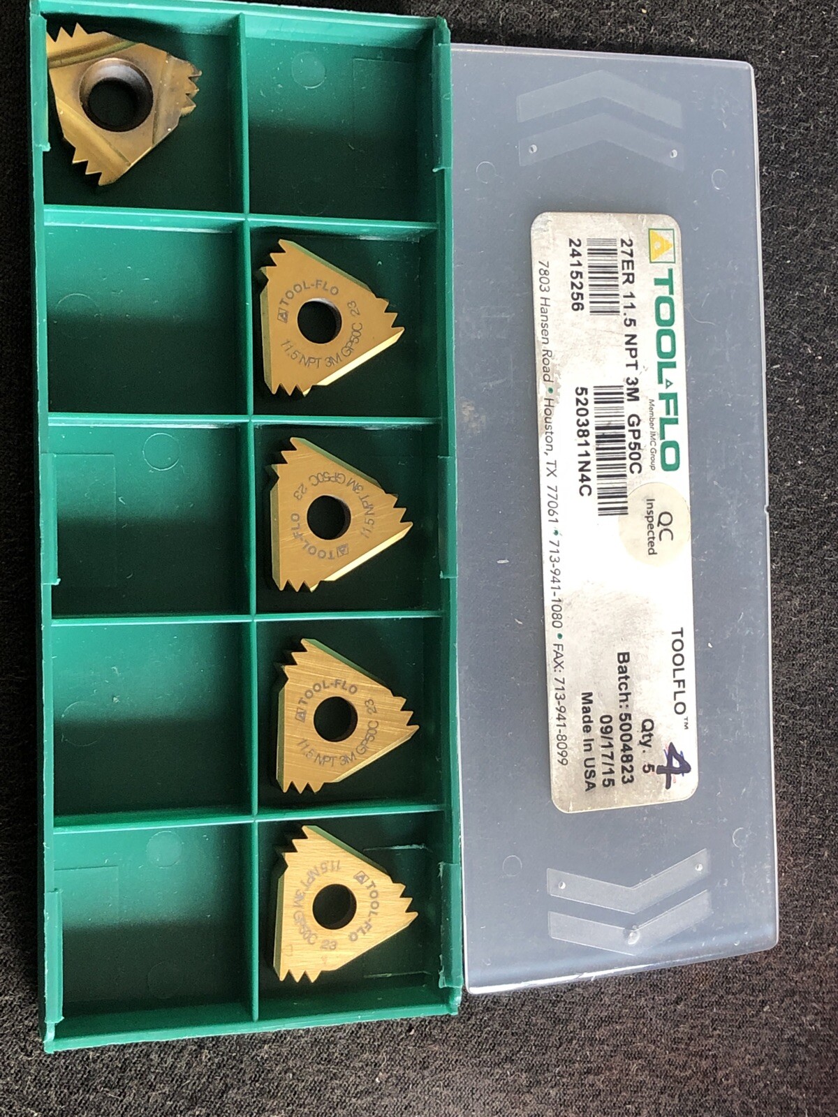 Qty. 4, Tool•Flo 27ER 11.5 NPT 3M GP50C CARBIDE Lay Down Threading ...