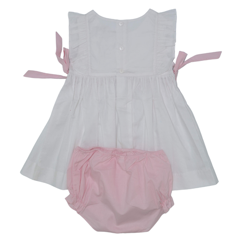 White Sleeveless Geometric Waist Smocked with Little Pink Bows | eBay