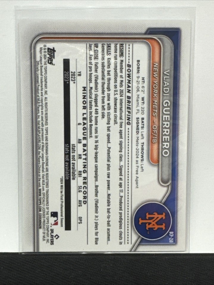 Vladi Guerrero 2024 Bowman Chrome Mojo Refractor 1st Rookie #BCP-250 NY Mets | eBay
