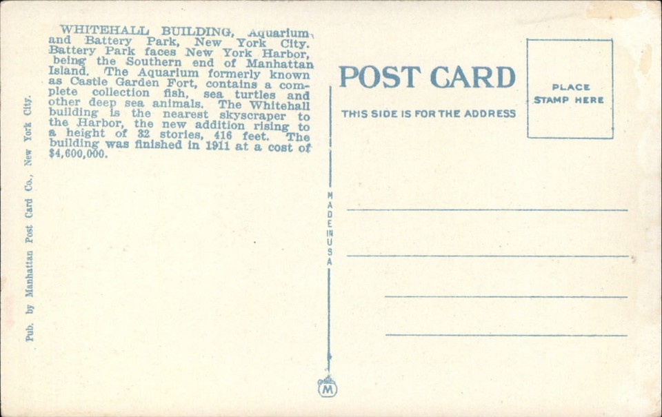 New York City NY Whitehall Building pier ~ postcard sku885 | eBay