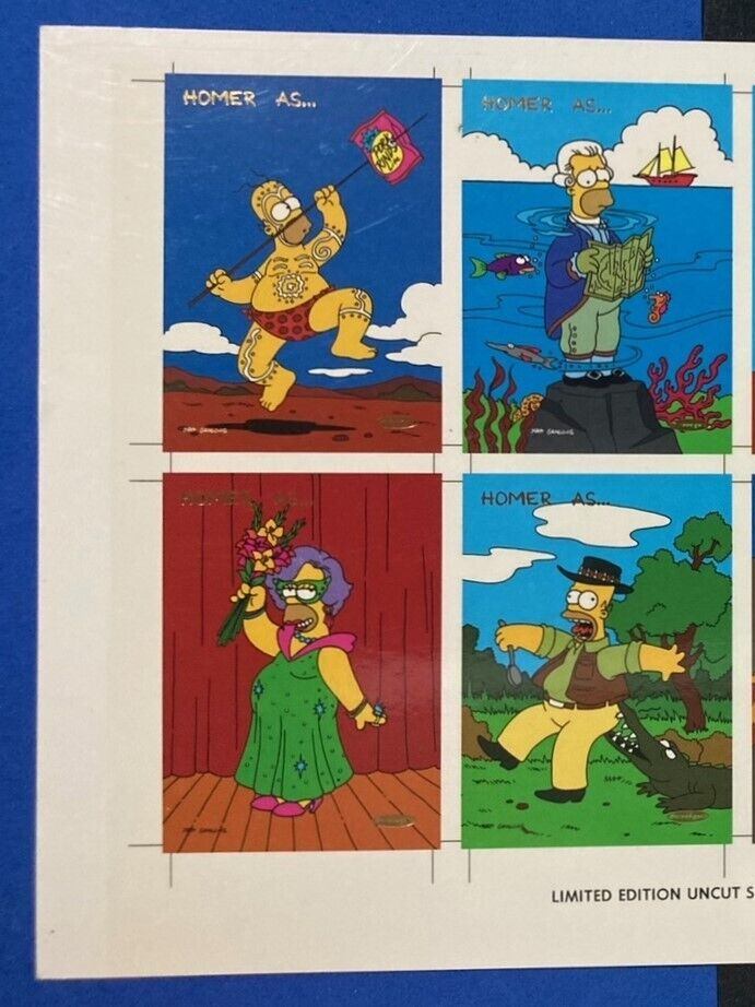 THE SIMPSONS DOWN UNDER UNCUT PROMO CARD SHEET 12/50 TEMPO COLLECTION ...