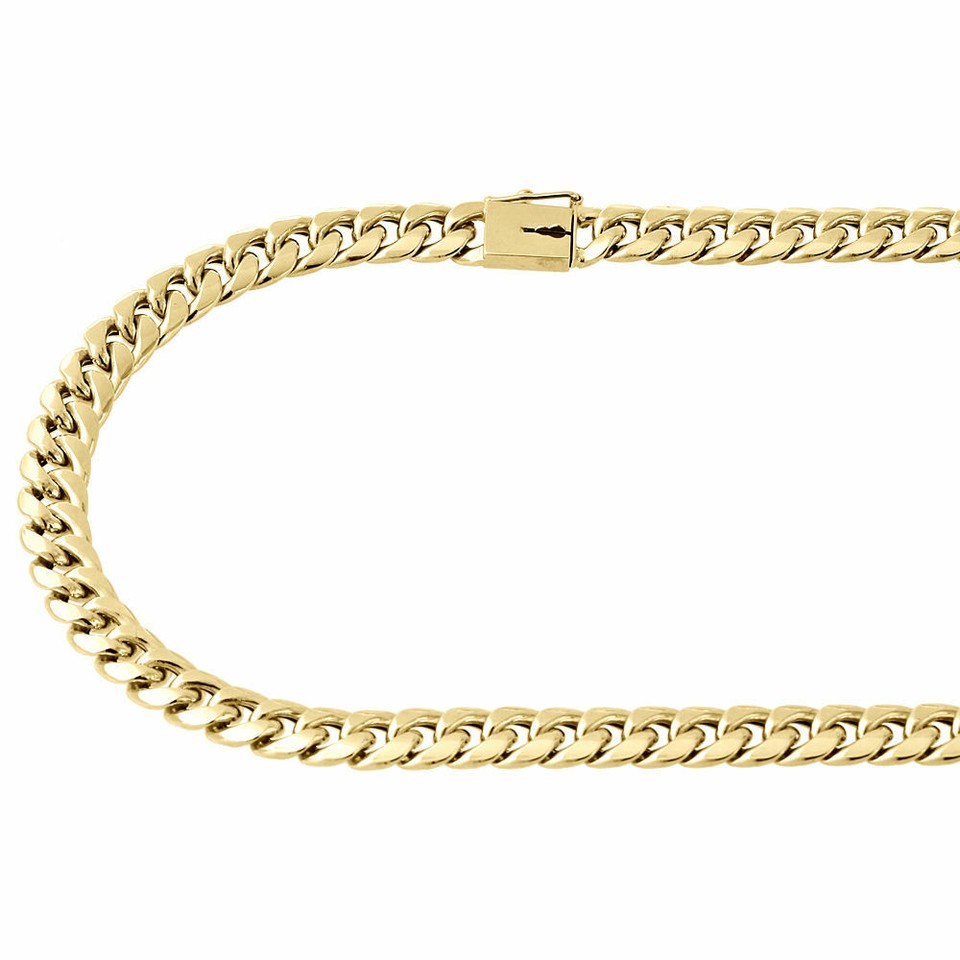 10K Yellow Gold Semi Hollow Miami Cuban Chain Box Clasp 6mm Necklace 20 ...