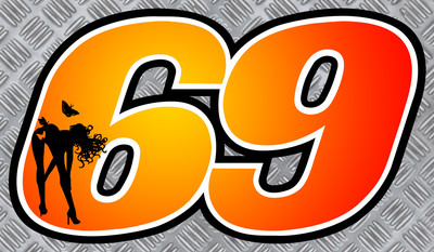 NUMERO 69 ORANGE/NOIR SEXY 15cmX9cm RACING GP MOTO AUTOCOLLANT STICKER ...