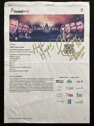 Hulk Hogan Signed Ticket WWE Crown Jewel Wrestling HOF Ric Flair Auto ...